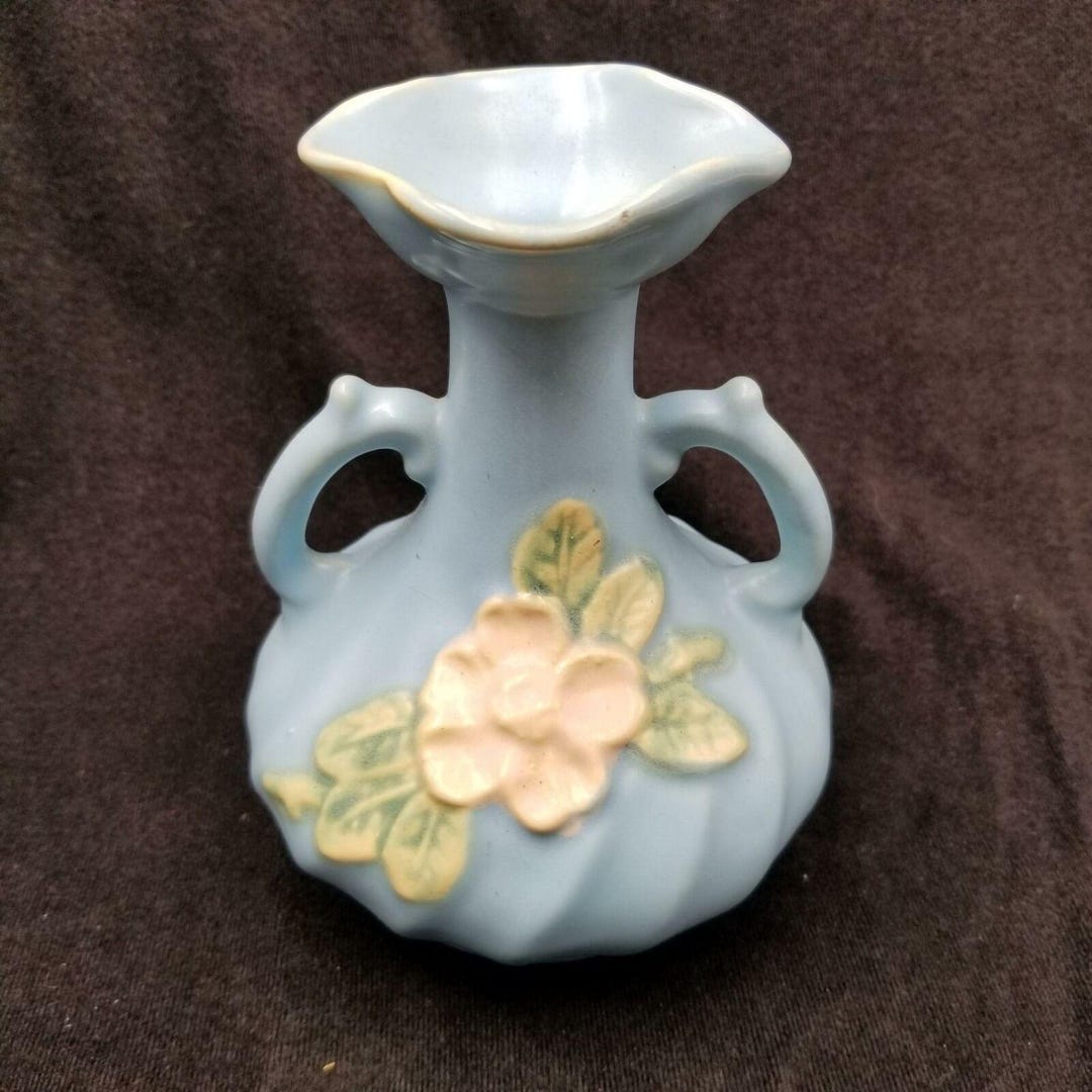 Vintage Blue Weller Pottery Double Handle Vase Magnolia American ...