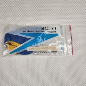 Vintage 80s Speedo Panel Swim Cap Electric Blue Gold Lycra Deadstock ...