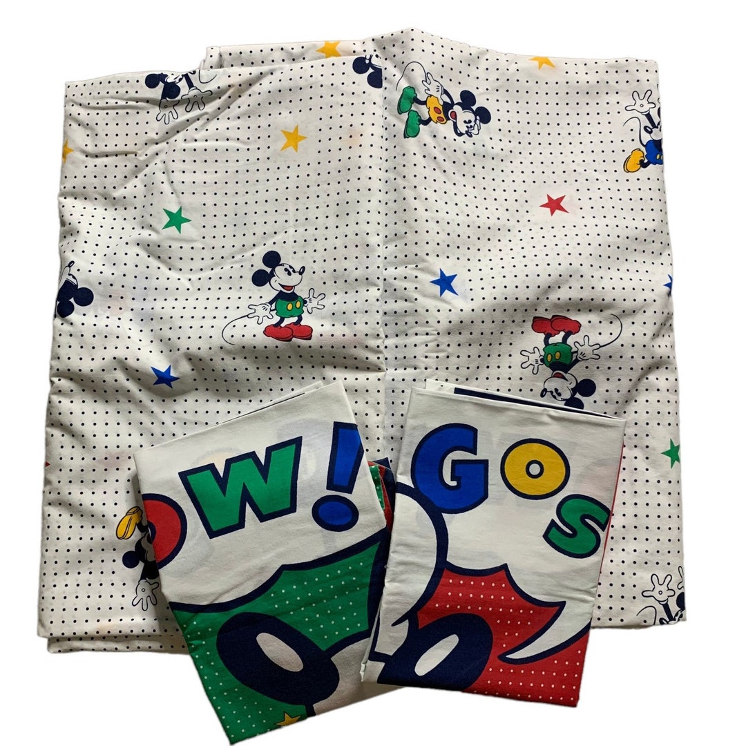 Vintage 90s Disney Mickey Mouse Sheet Set Full White Polka Dots ...