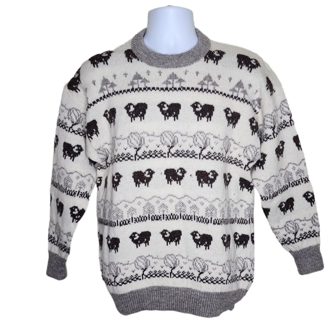 Vintage 70s New Zealand Lamb Sheep Sweater Womens Size M White Wool - Etsy