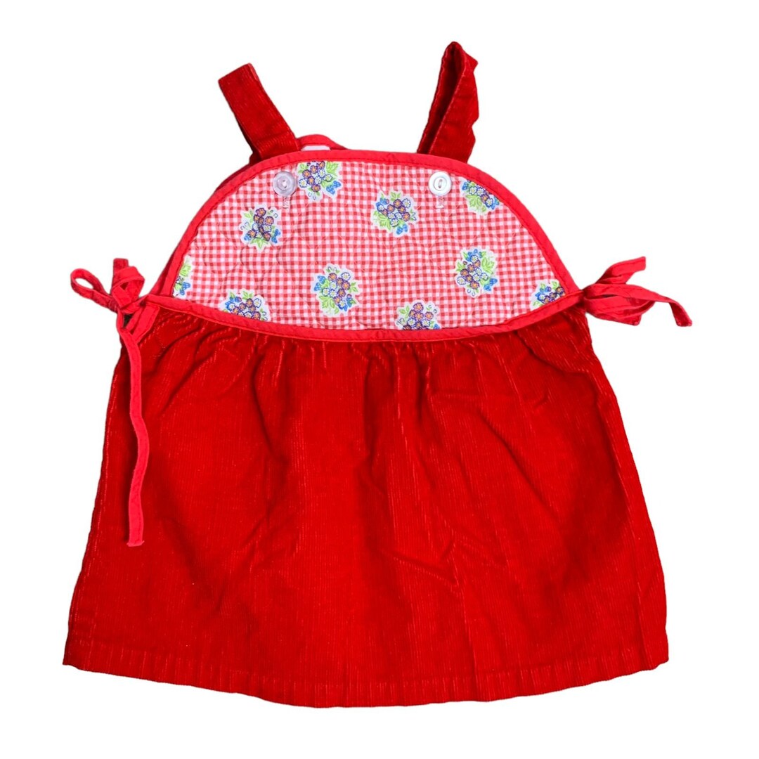 Vintage 60s Toddler Overall Pinafore Dress 2 Red Floral Quilted ...