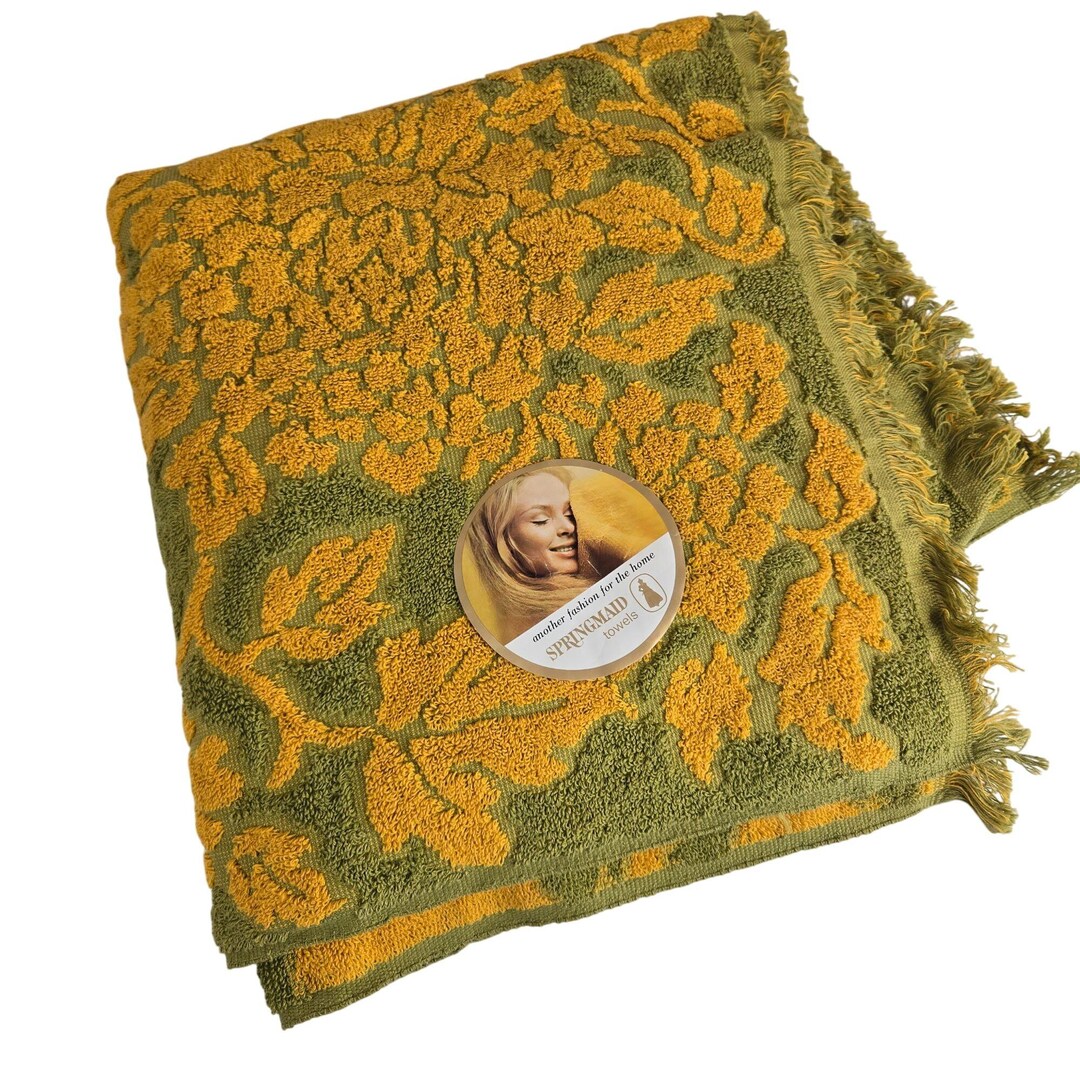 Vintage Mid Century 70s Springmaid Floral Mustard Yellow Avocado Green ...