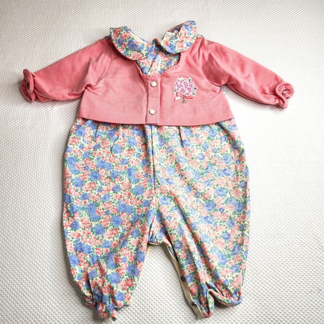 Vintage 90s Buster Brown Baby Girl Romper 3-6 Mo Pink Blue Flowers Snap ...
