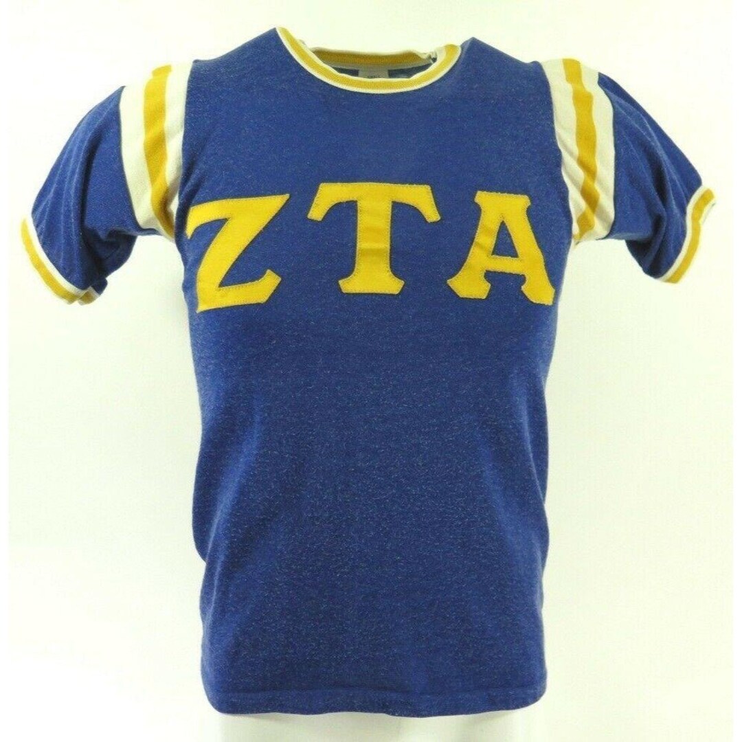Vintage 50s ZTA Zeta Tau Alpha Jersey Tshirt S Blue Sorority Fraternity ...