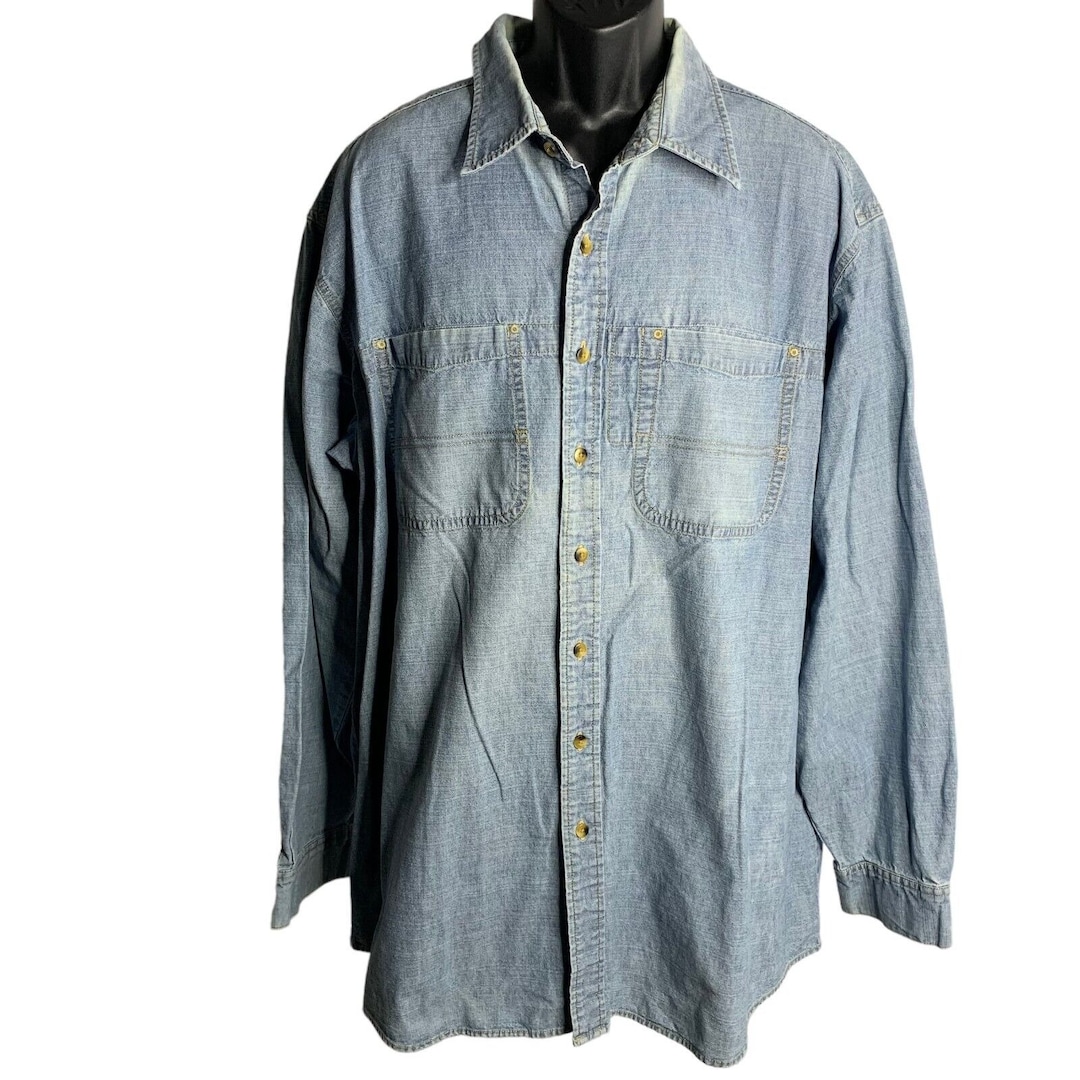 Vintage LL Bean Denim Button up Shirt XXL Tall Med Wash Long Sleeves ...