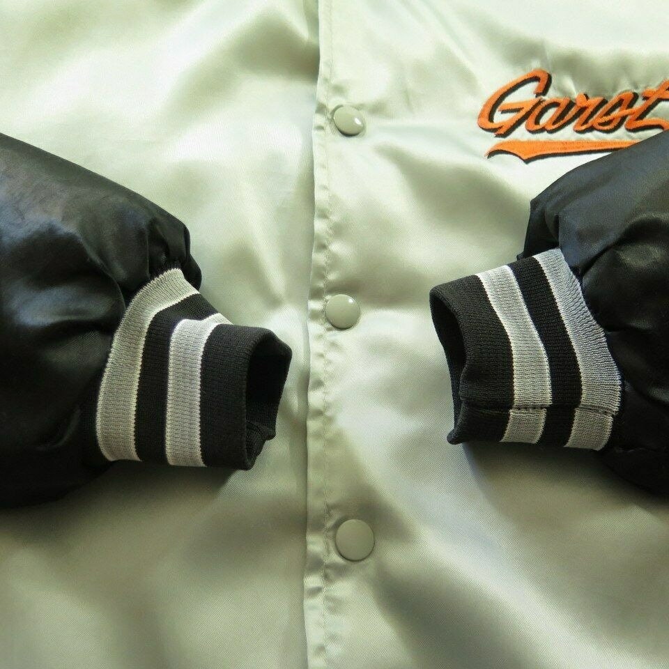 Vintage 80s Baseball Bomber Jacket L Grey Satin Garst | Etsy