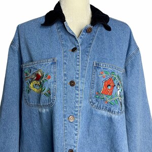 Vintage Denim Shirt Barn Jacket Shacket L Embroidered Birds Pockets - Etsy