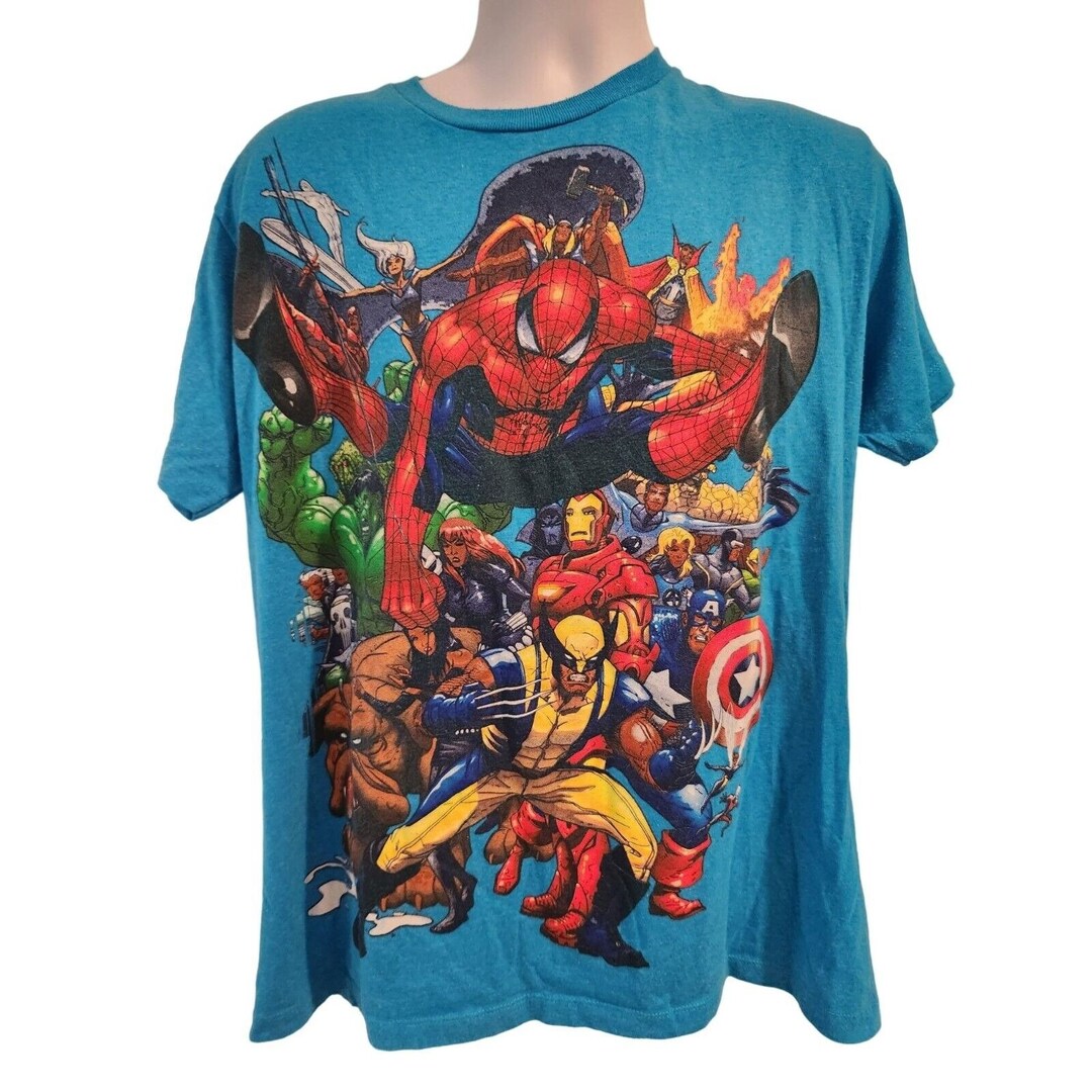 Vintage Y2K Mens Mad Engine Marvel Universe Avengers Blue Graphic ...