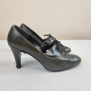 Vintage 60s Jean Rimbaud Granny Shoes Olive Green Size 7 Heels Mod Gogo ...