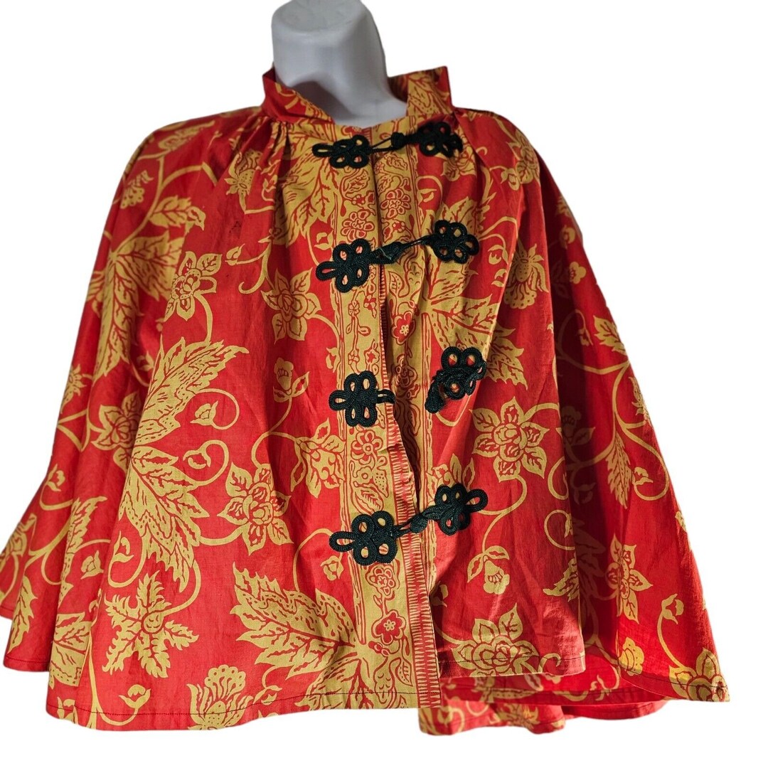 Vintage 60s Chinese Cape Womens Size Small Red Yellow Frog Button - Etsy