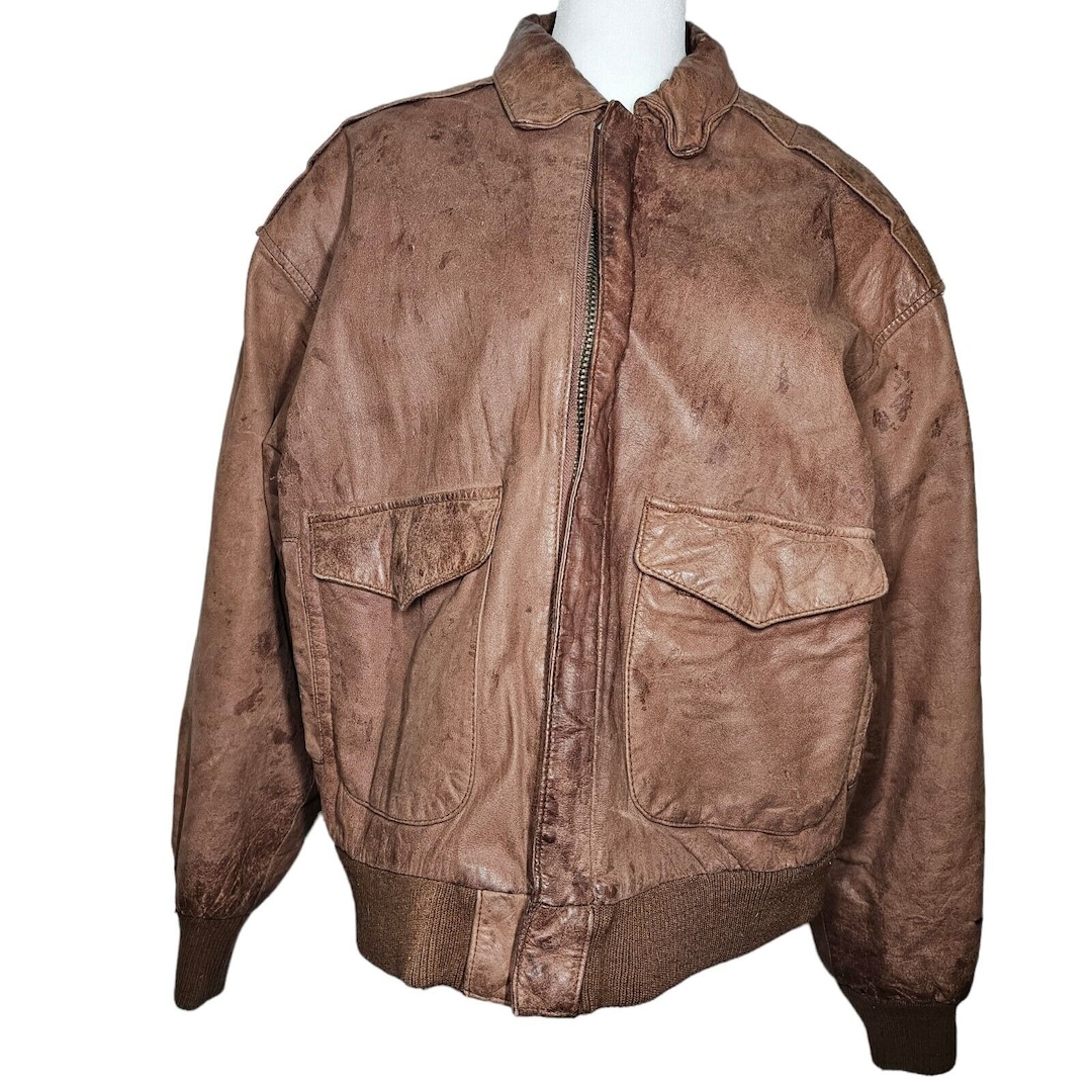 Vintage 80s Leather Bomber Flight Jacket Mens Size Medium Brown Soft - Etsy