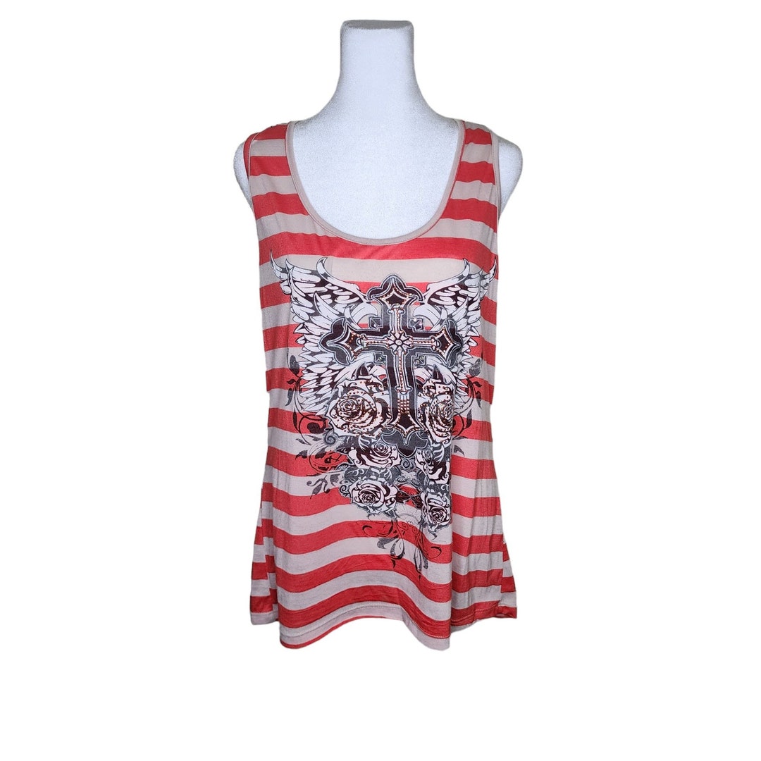 Y2K Red Ranch Cross Design Flowy Tank Top Womens Size XXL Red White - Etsy