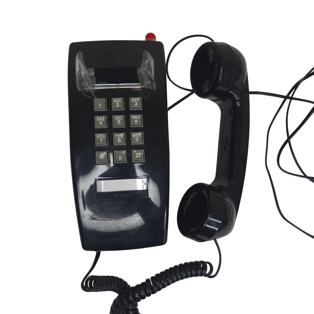 Retro Bittel Black Corded Wall Phone Telephone Push Button Dial Red ...