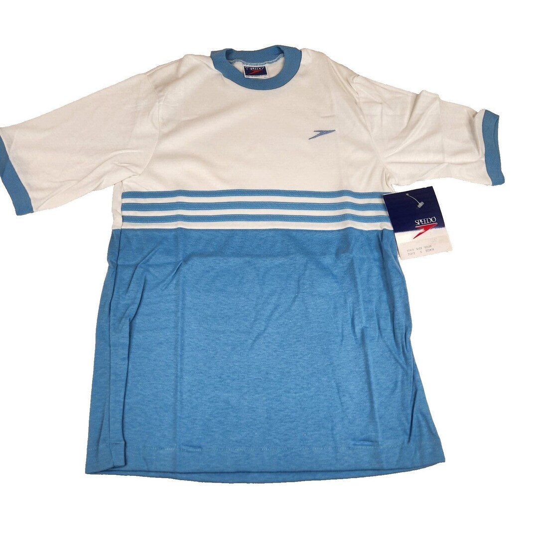Vintage 80s Speedo Crewneck Ringer Tshirt Mens S Blue White Deadstock ...