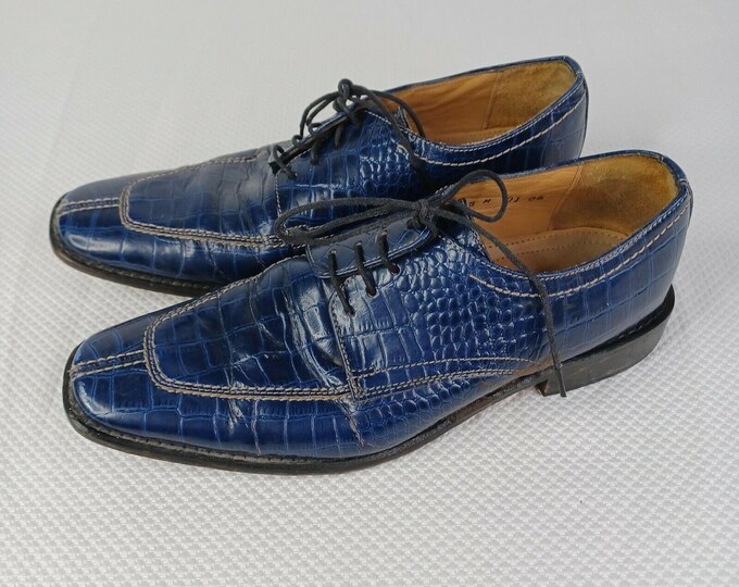 Vintage 90s Stacy Adams Size 8 Blue Croc Print Oxfords Shoes - Etsy