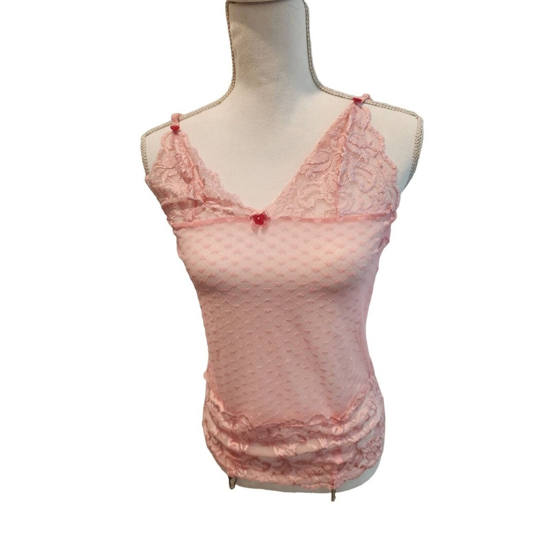 Vintage 90s Shirley of Hollywood Top Pink Lace Teddy Intimates Garter M ...