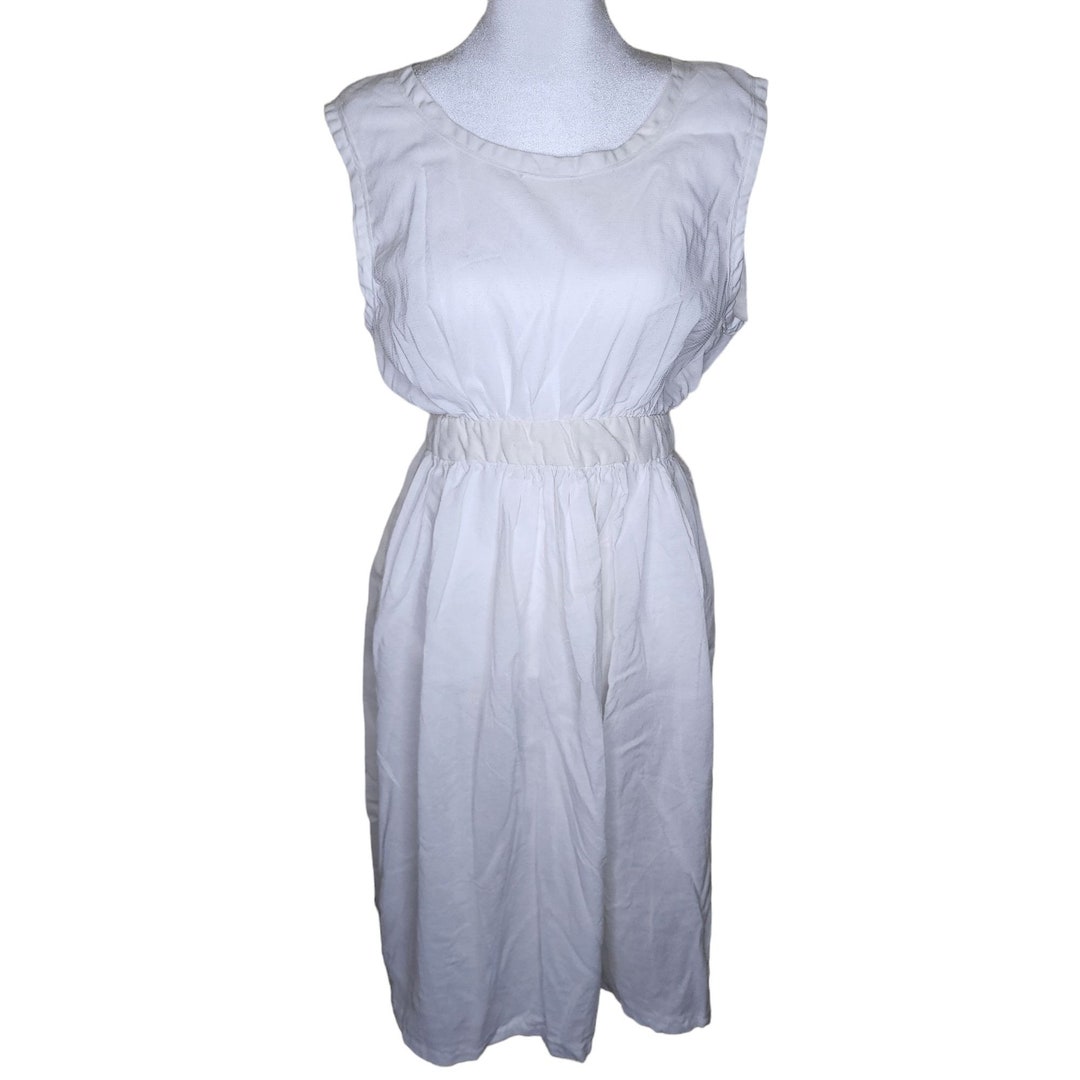 Vintage 60s Apron Dress Womens Size M White Waist Tie Nurse Pinafore ...