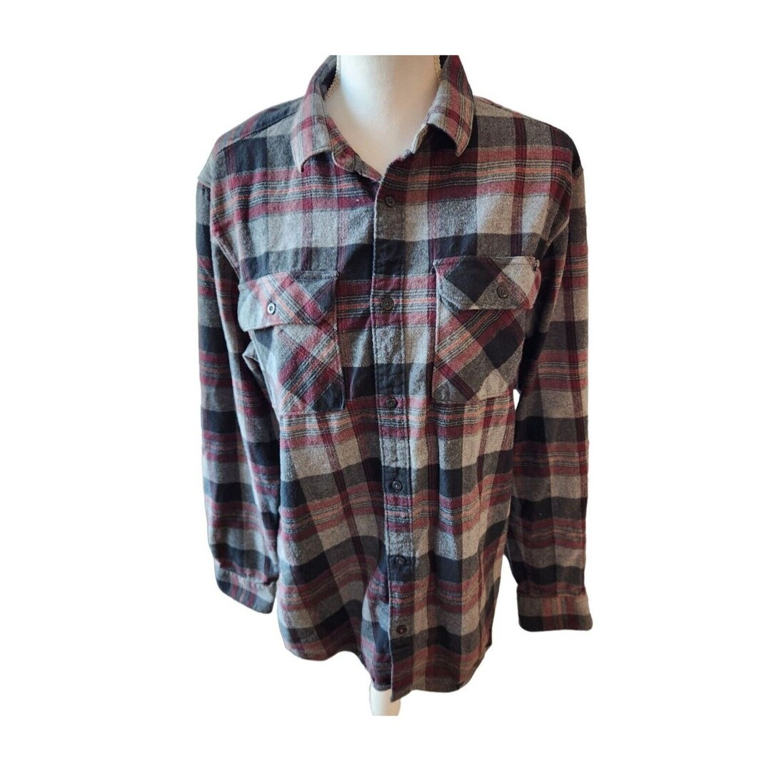 Vintage Y2K Fox Button up Flannel Shirt L Long Sleeve Red Gray Black ...