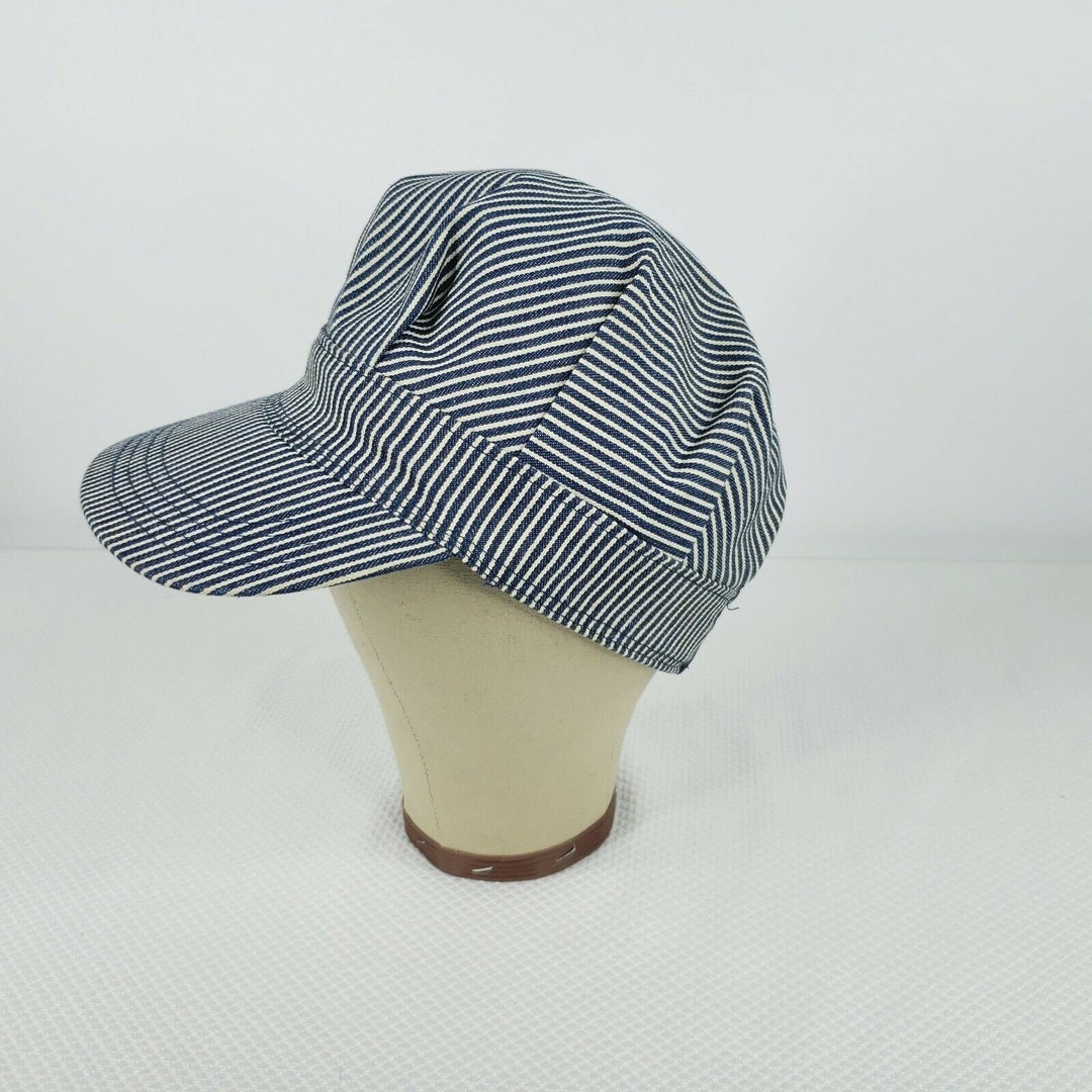 Vintage Engineer Train Conductor Hat Cap Blue White Striped Snapback ...