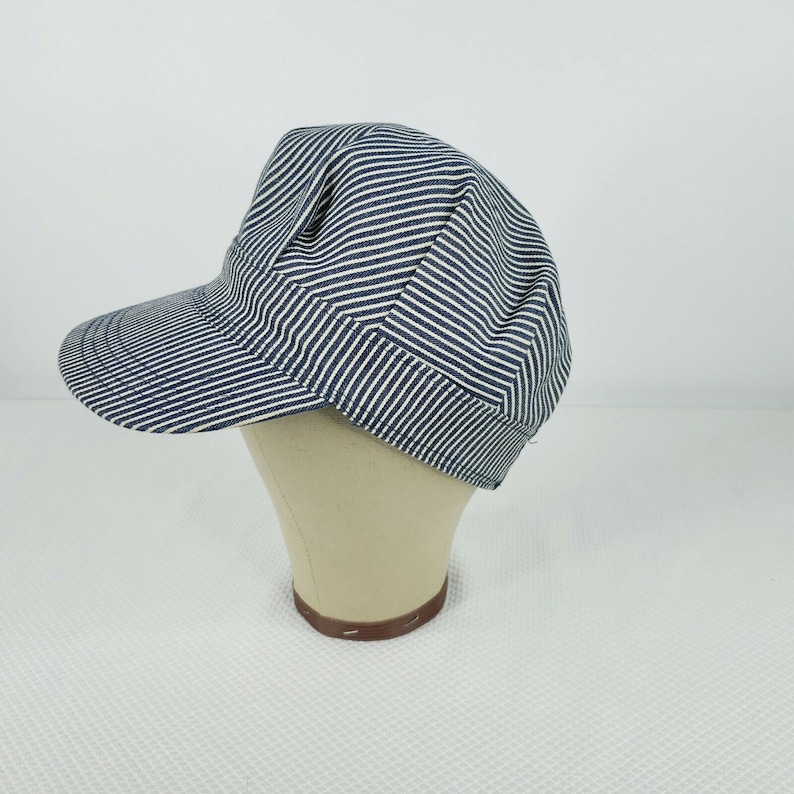 Vintage Engineer Train Conductor Hat Cap Blue White Striped Snapback ...