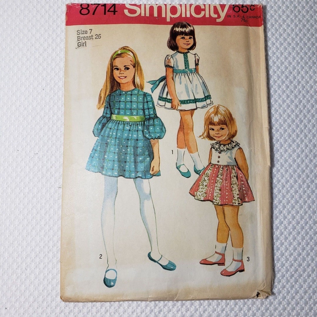 Vintage 70s Simplicity 8714 Girls Pattern Size 7 Day Dress Uncut - Etsy