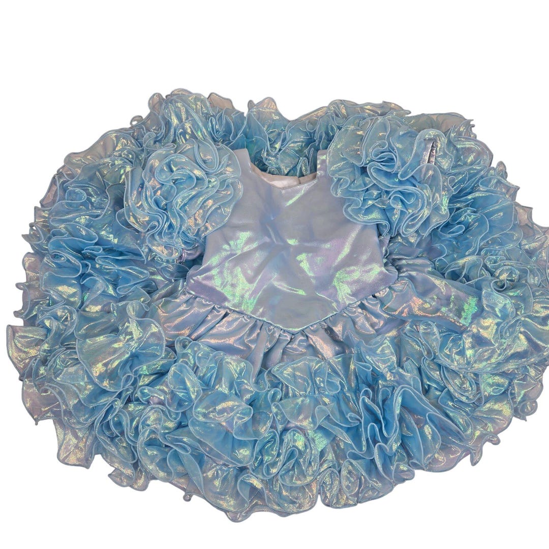 Vintage Y2K Iridescent Blue Ruffled Pageant Dress Toddler Girls 2T Puff ...
