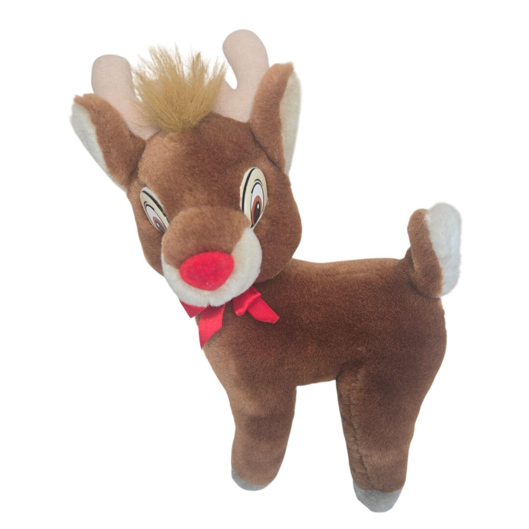 Vintage Applause Rudolph Plush Reindeer Toy With Red Nose & Bow Tie 10 ...