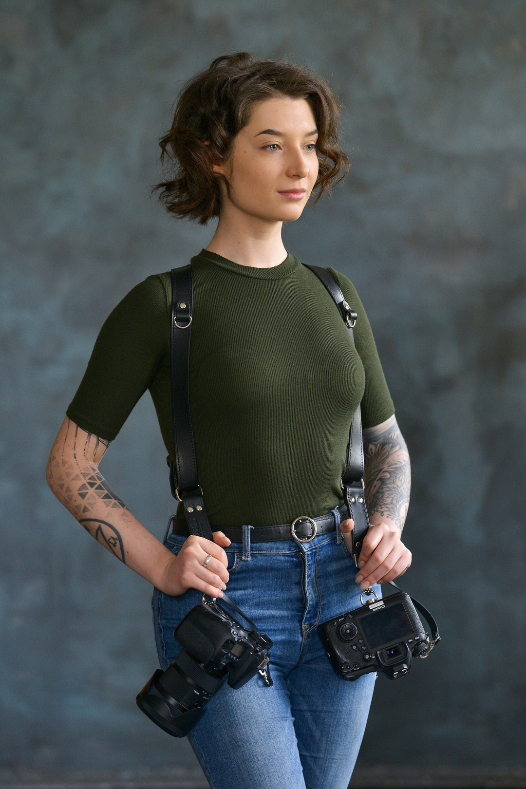 Dual Leather Camera Strap, Double Camera Harness, Double Shoulder ...