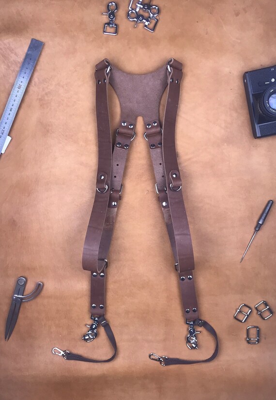 Dual Leather Camera Strap Double Camera Harness Double | Etsy
