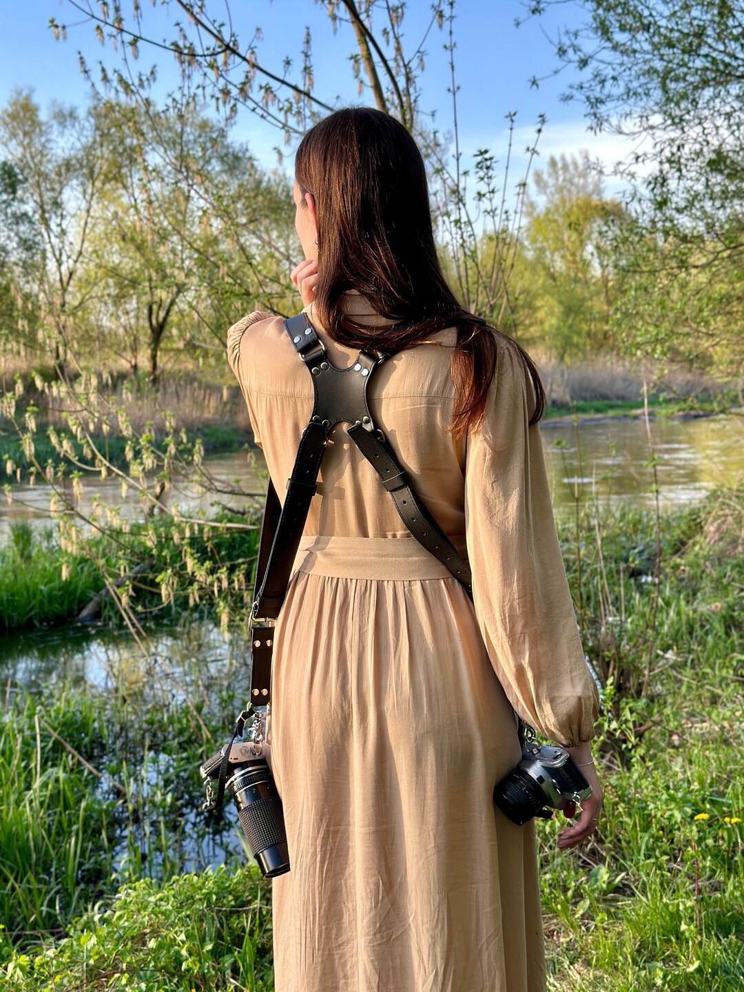 Leather Camera Harness, Dual Shoulder Strap Multi Camera Gear Fits All ...