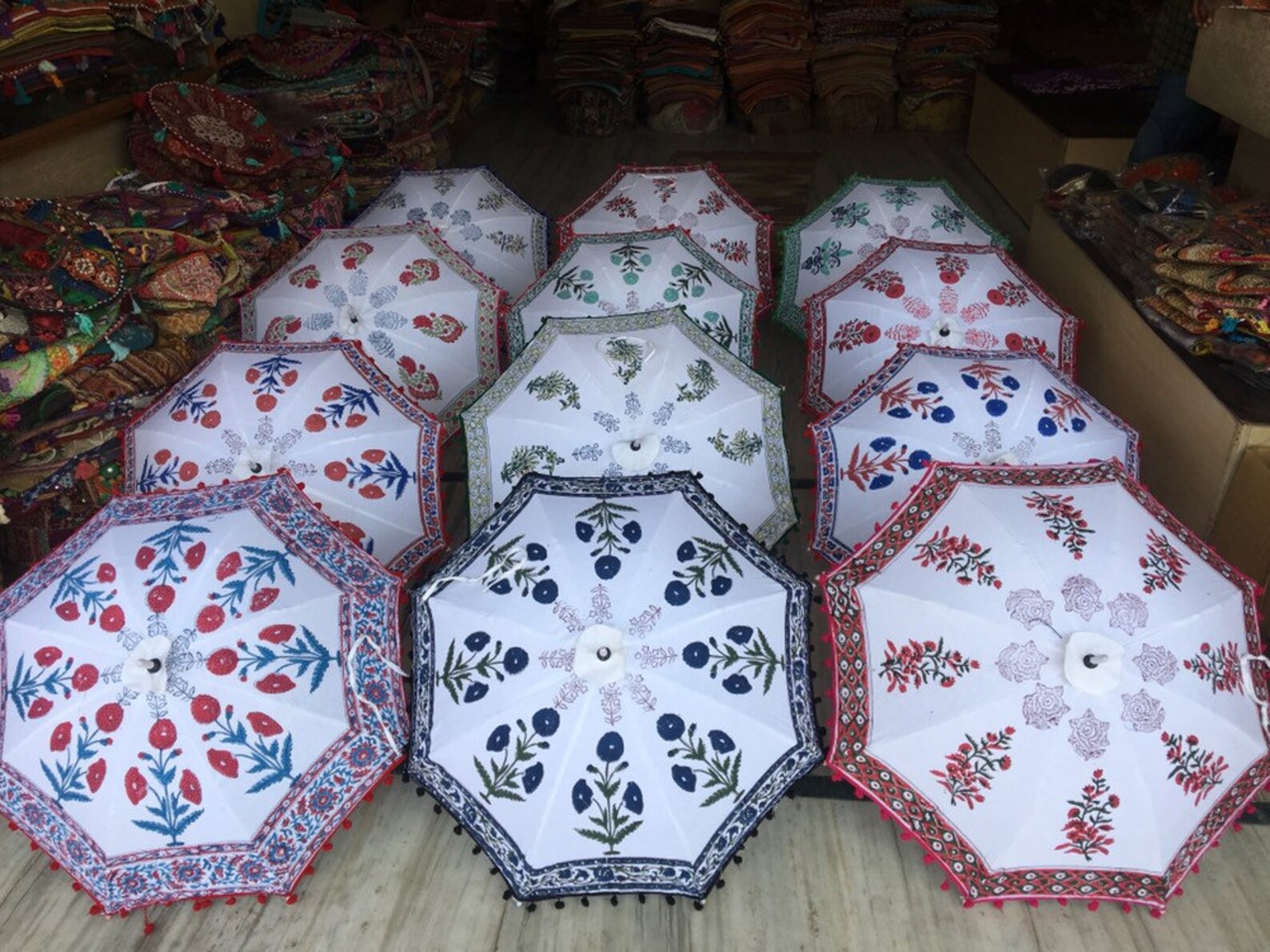 10 X Wedding Decorative Parasols White Handblock Mughal Floral | Etsy