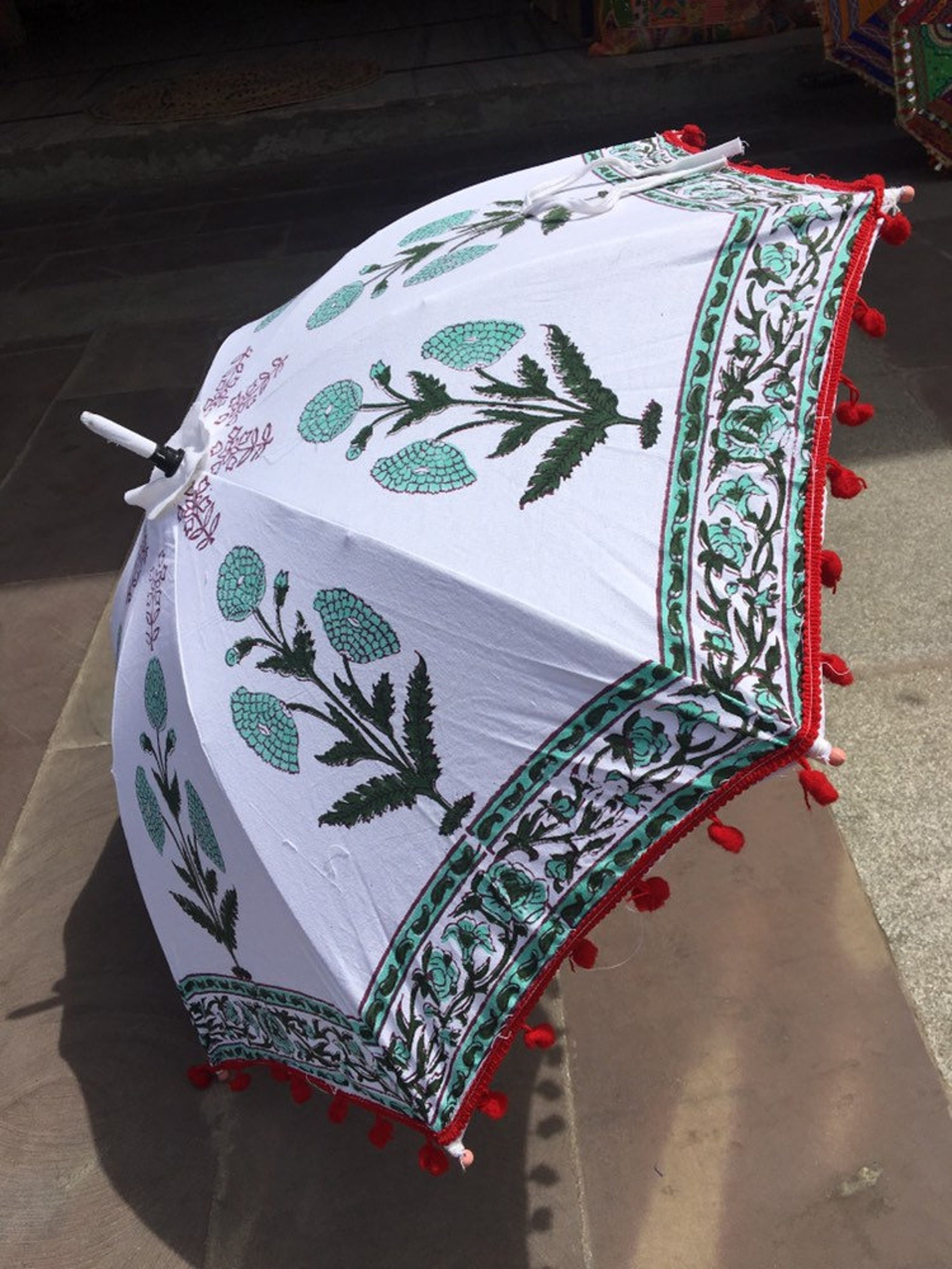 10 X Wedding Decorative Parasols White Handblock Mughal Floral | Etsy