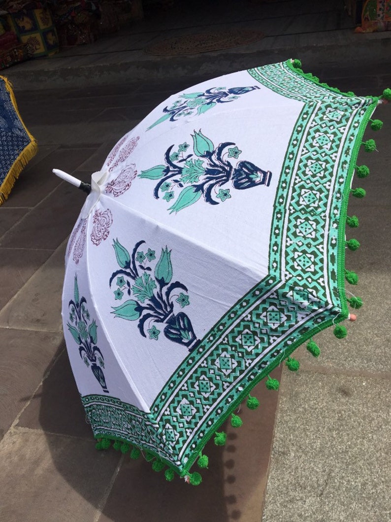 10 X Wedding Decorative Parasols White Handblock Mughal Floral | Etsy