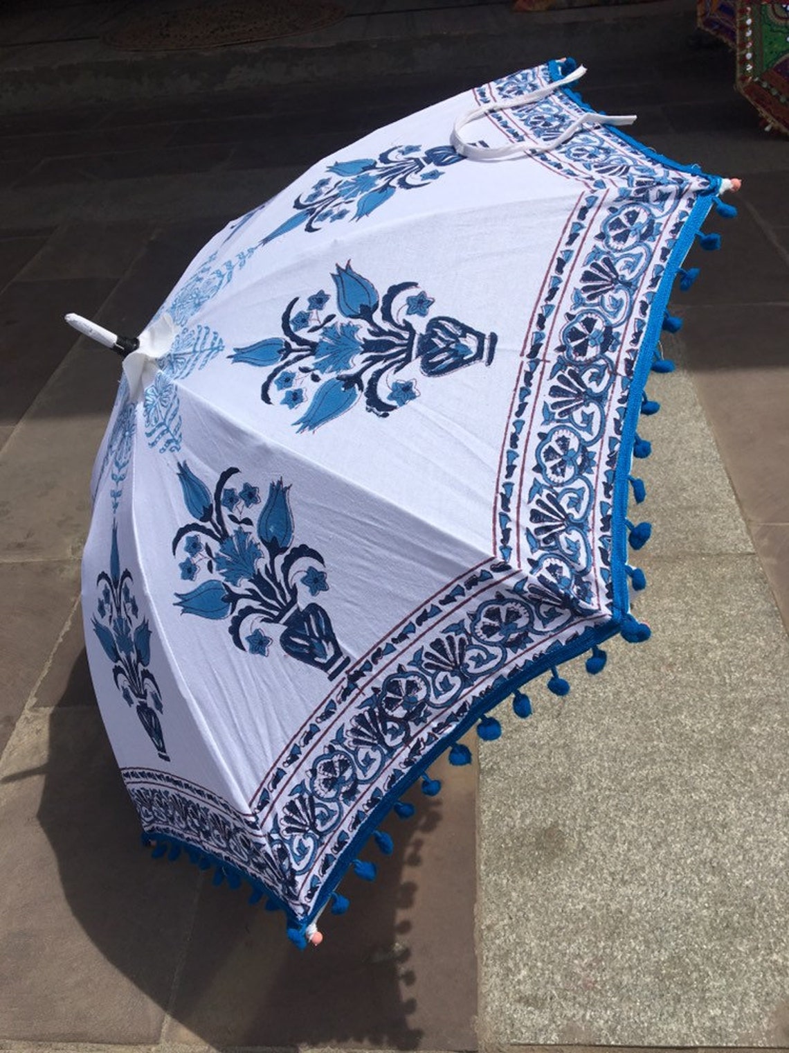 10 x Wedding decorative parasols White HandBlock Mughal Floral | Etsy