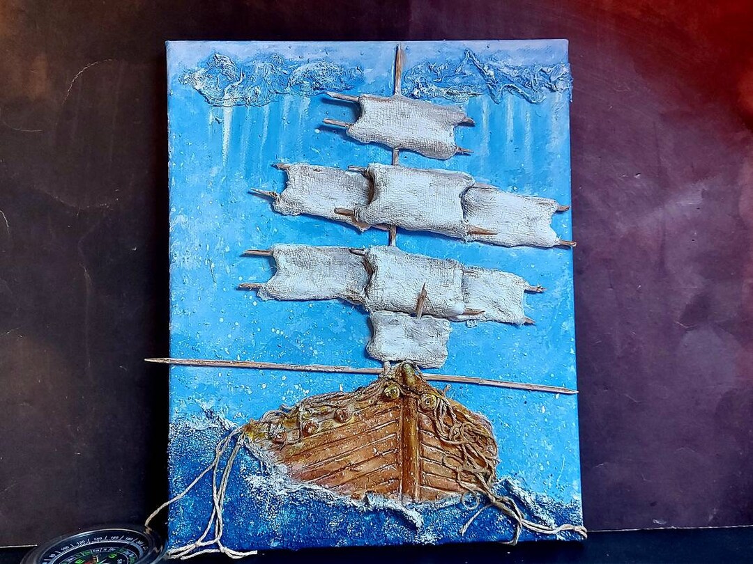 Ship 3D Painting, Ship Wall Decor, Ship Artwork, Clay Ship on Canvas ...