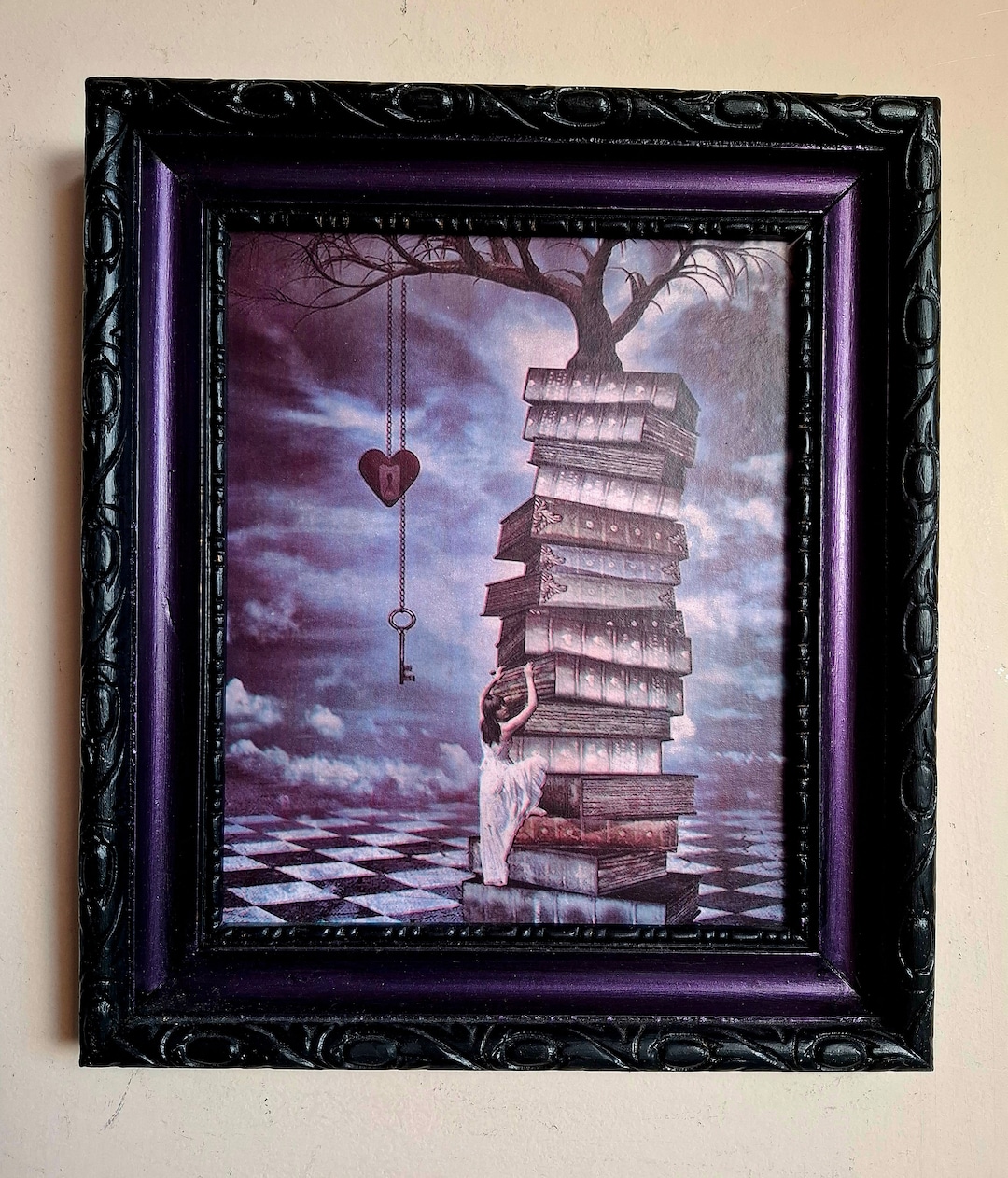 Purple Wall Frame, Gothic Wall Decor, Girl With Books, World of Books ...