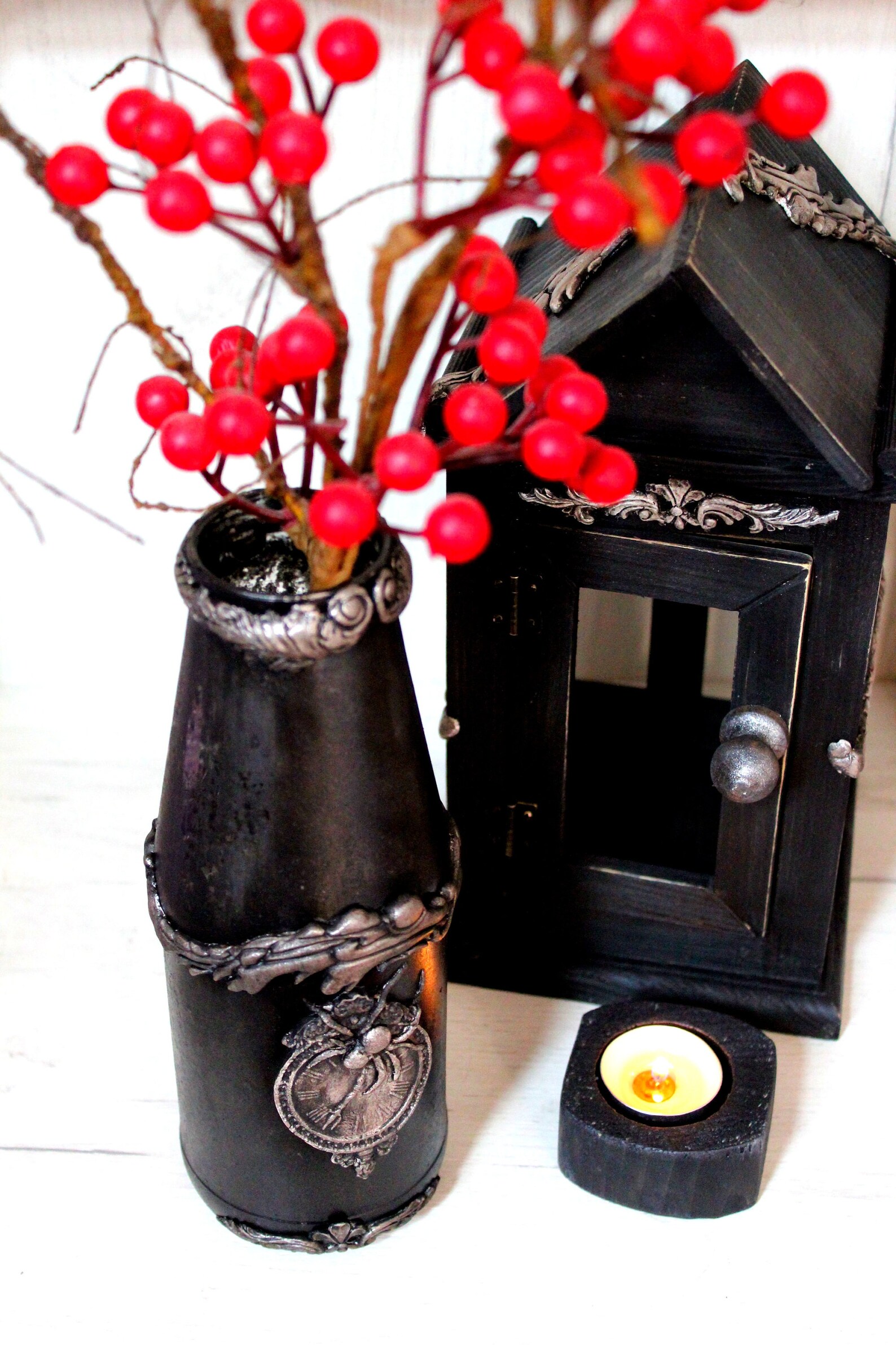 Gothic Black Vase Gothic Bottle Spider Vase Vampire Vase - Etsy