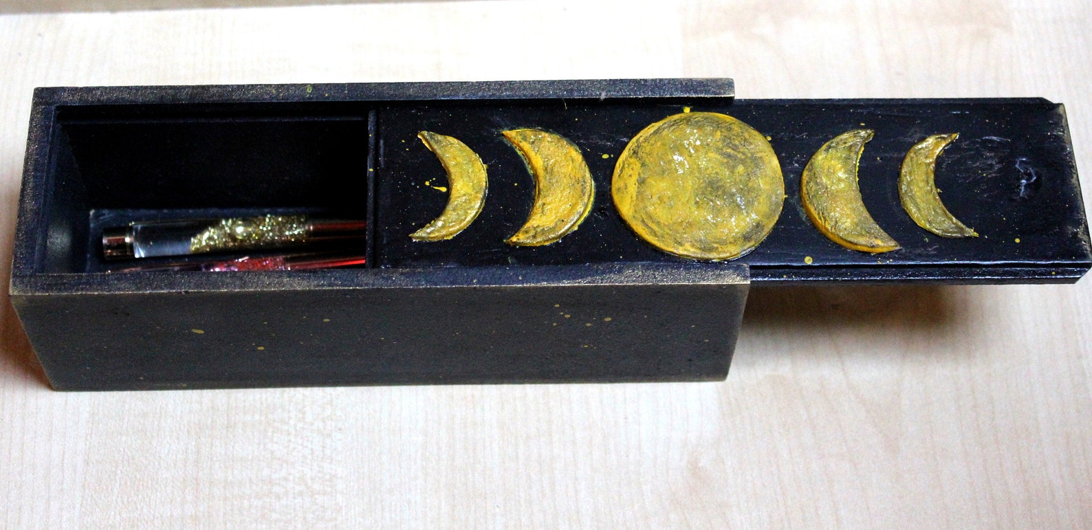 Moon Phases Box Moon Box for Pens Moon Pen Holder Wicca - Etsy