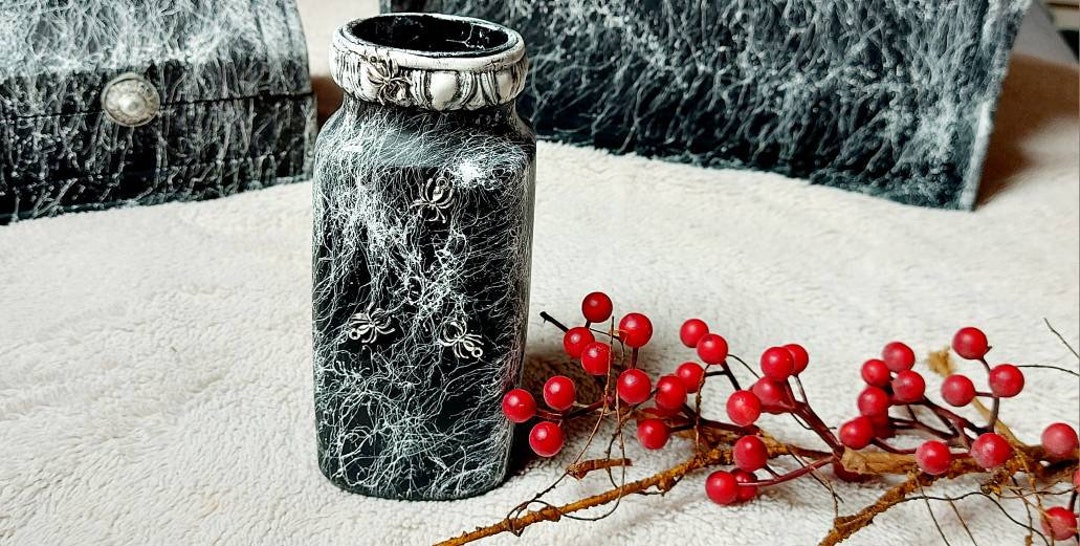 Gothic Spider Vase, Spider Vase Decor, Cobweb Vase, Gothic Table Decor ...