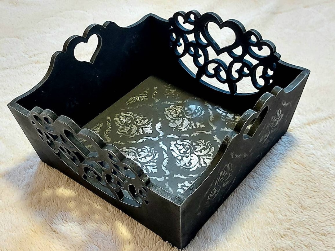 Goth Damask Tray, Goth Fruit Basket, Damask Black Decor, Gothic Black ...