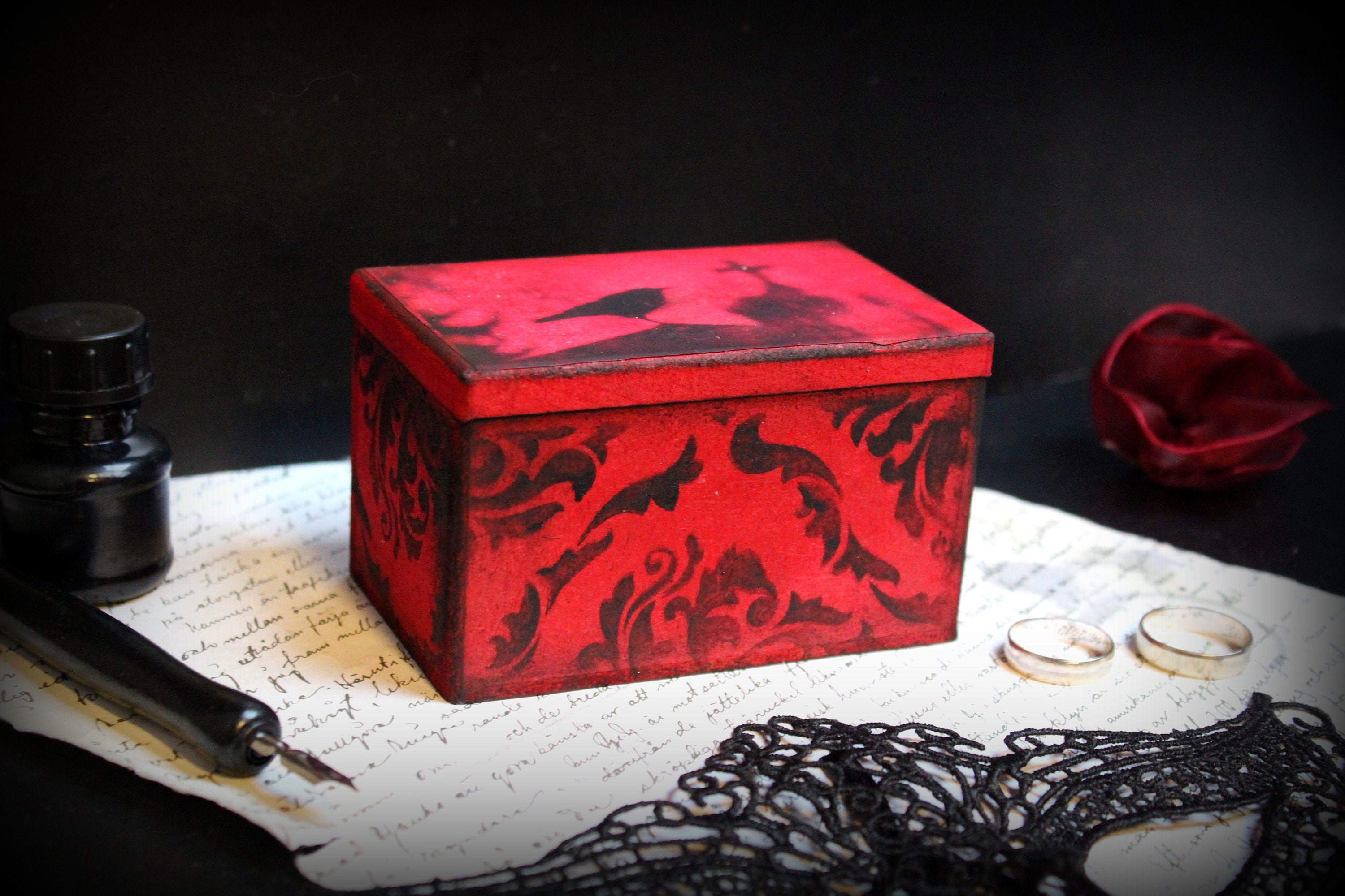 Red vampire box Raven ring box Gothic decor Horror box Vampire | Etsy