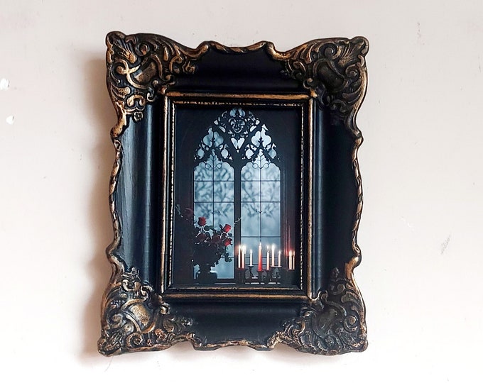 Gothic Wall Frame, Vampire Black Frame, Gothic Window Art, Framed ...