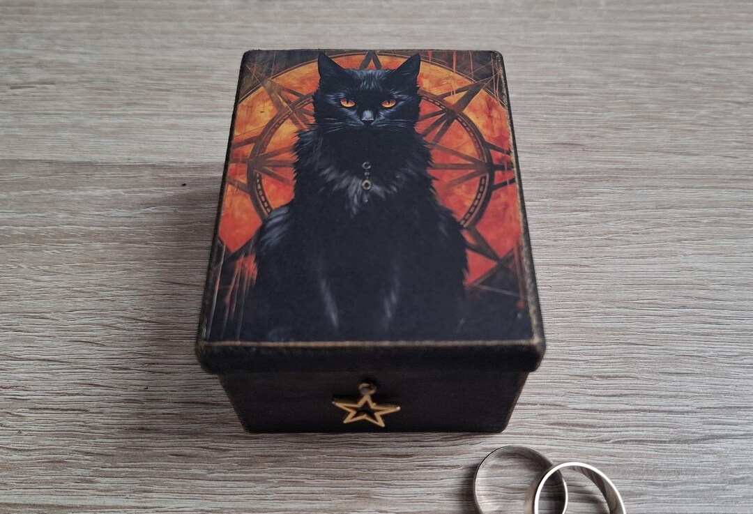 Black Cat Box, Halloween Decor Box, Witch Trinket Box, Wedding Ring Box ...