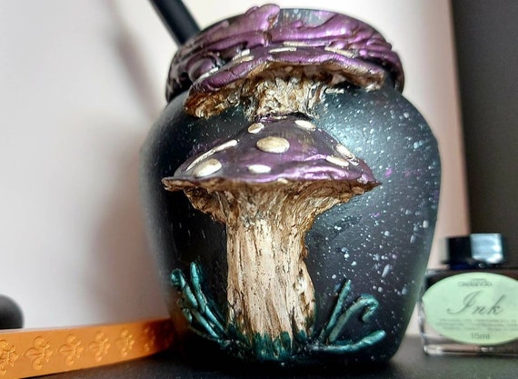 Mushroom Pen Holder Fountain Pen Holder Witch Pen Holder Purple Mushroom Witch Fungus Jar Witch Table Decor Feather Pen Holder Etsy Canada