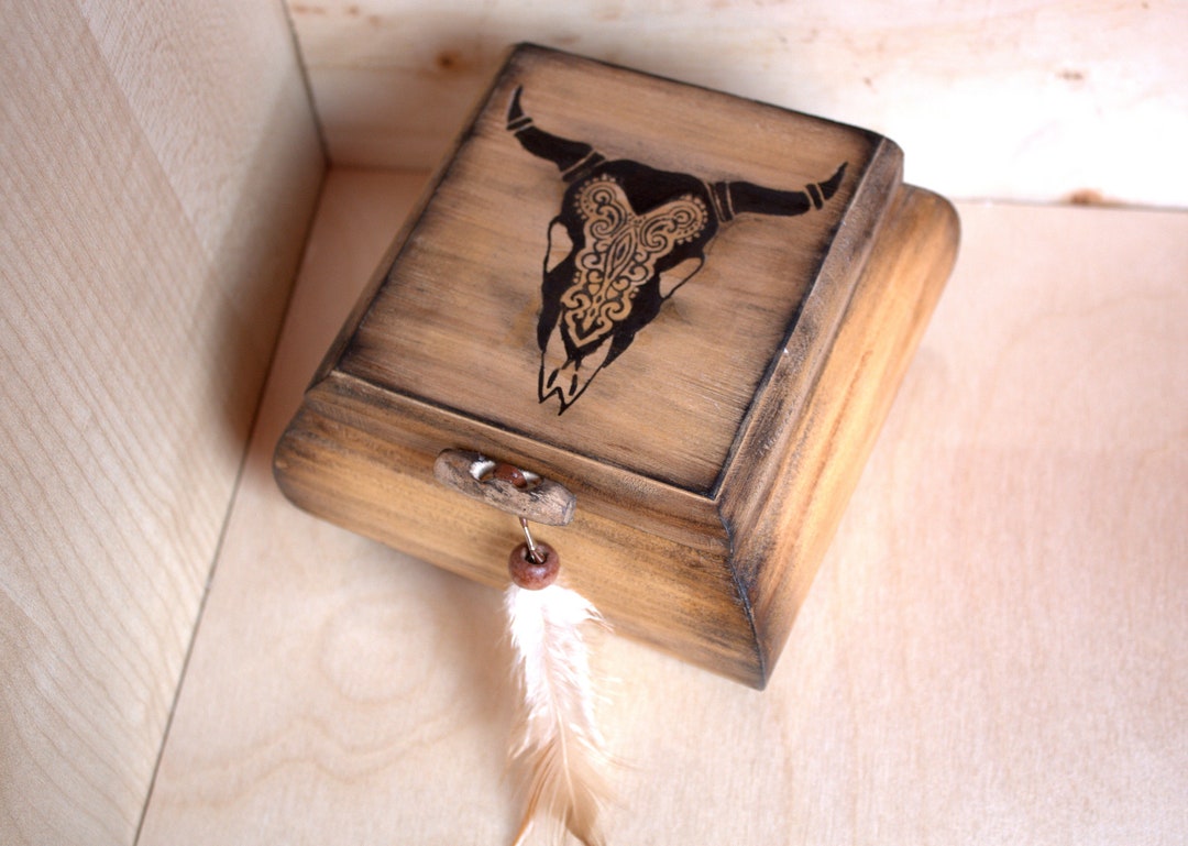 Bull Skull Box Indians Box Pagan Box Keepsake Box Trinket Box Box for ...