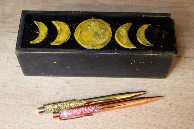 Moon Phases Box Moon Box for Pens Moon Pen Holder Wicca - Etsy