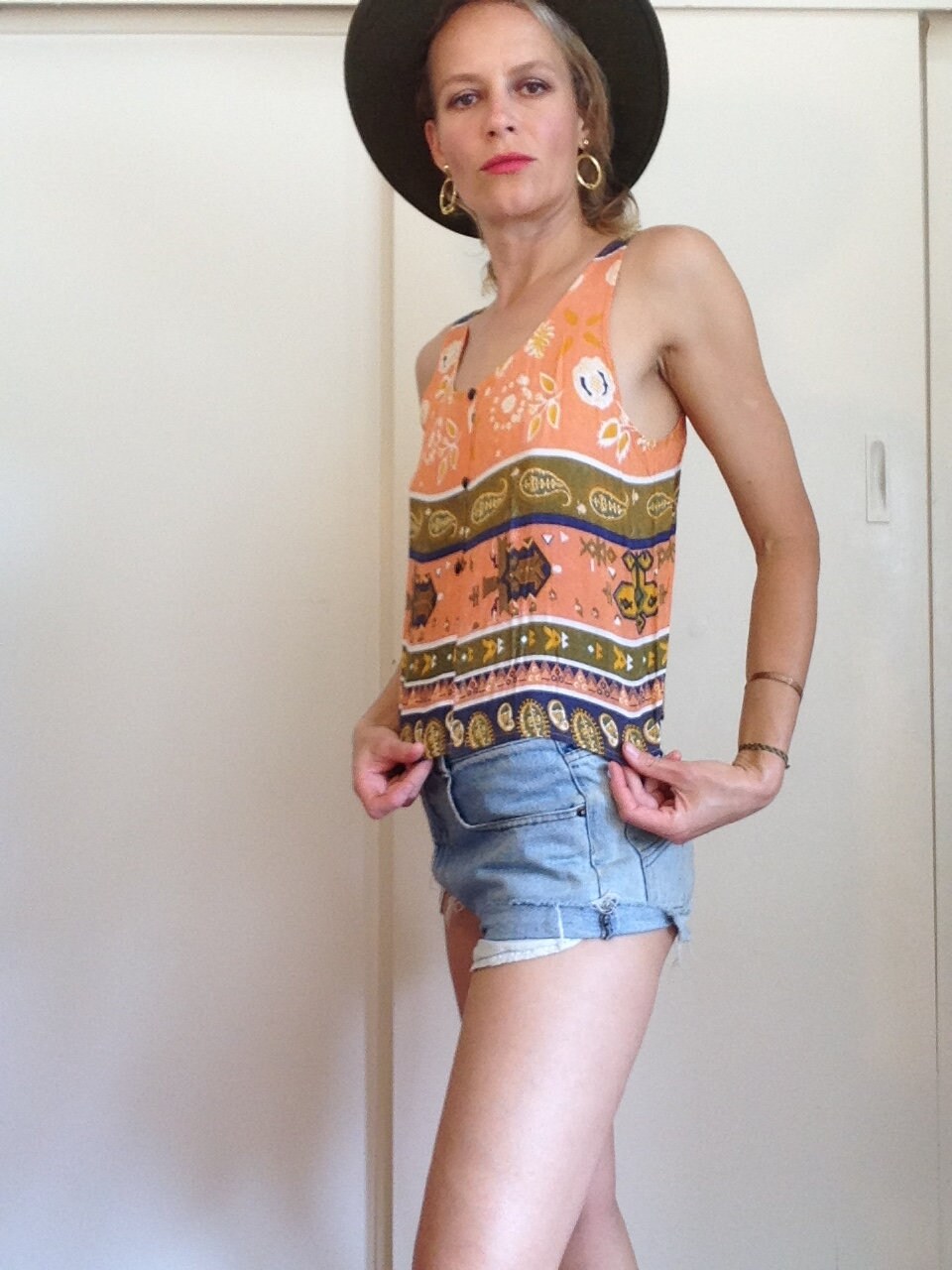 80s/90s Bohemian Tribal Earthy Singlet // Vintage Crop Top // | Etsy