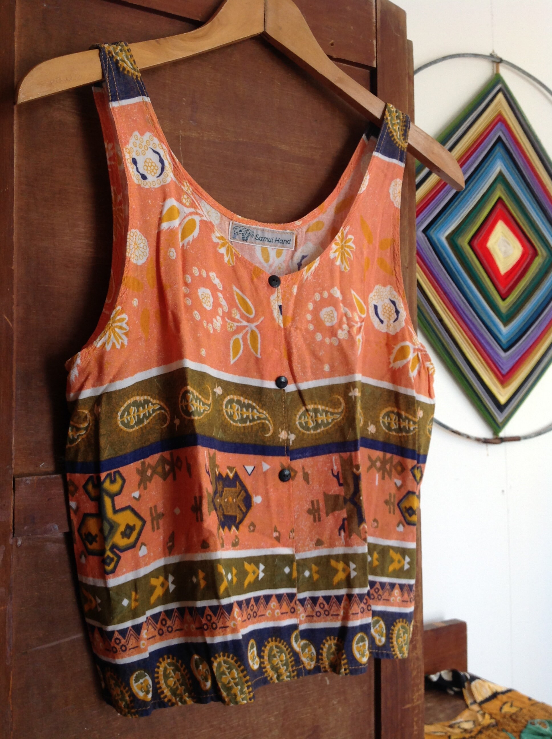 80s/90s Bohemian Tribal Earthy Singlet // Vintage Crop Top // | Etsy