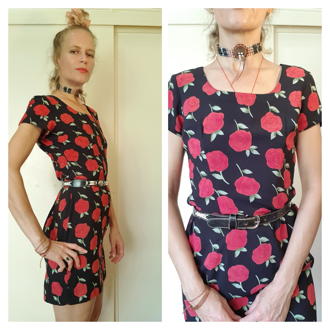 Vintage 90s Rose Mini Dress // Clueless // Sexy Diva Dress // Size ...