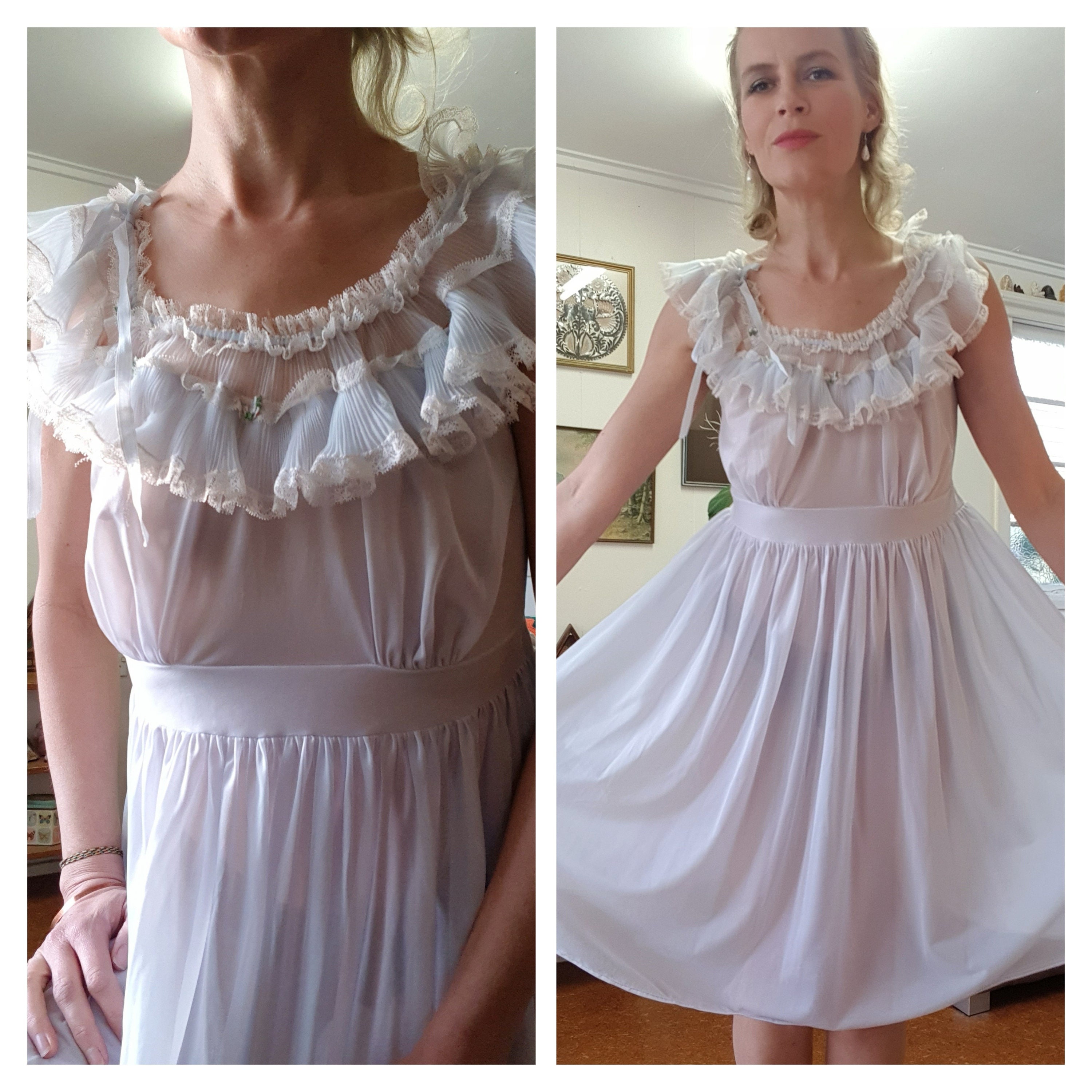 60s Vintage Baby Doll Nightie // Night Gown // Sheer Retro // Baby Blue ...